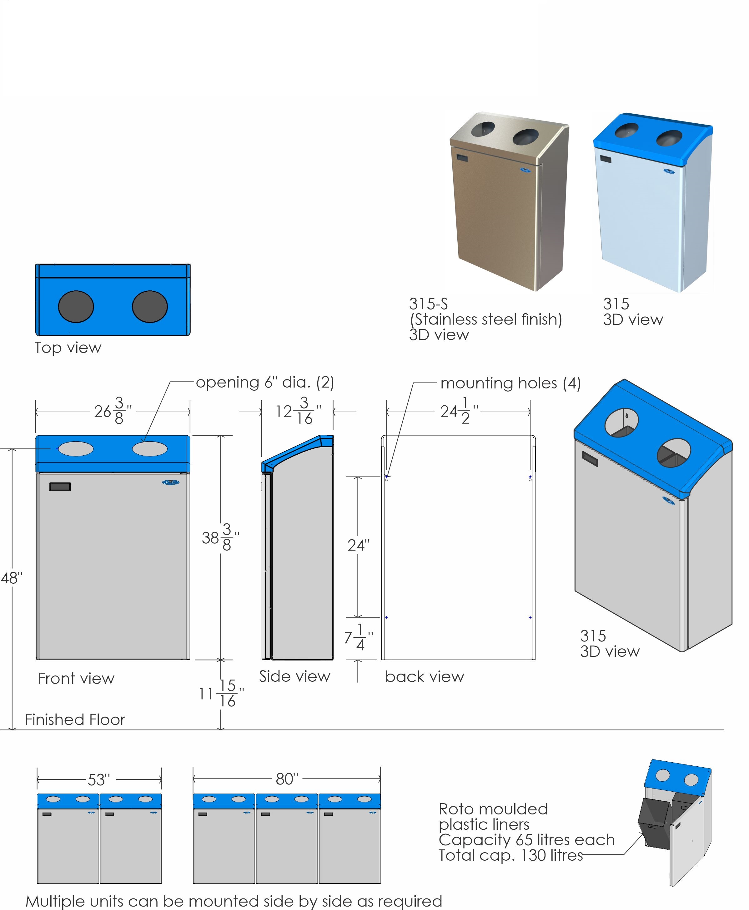 Stainless Steel Wall Mount Recycling Station – Frost