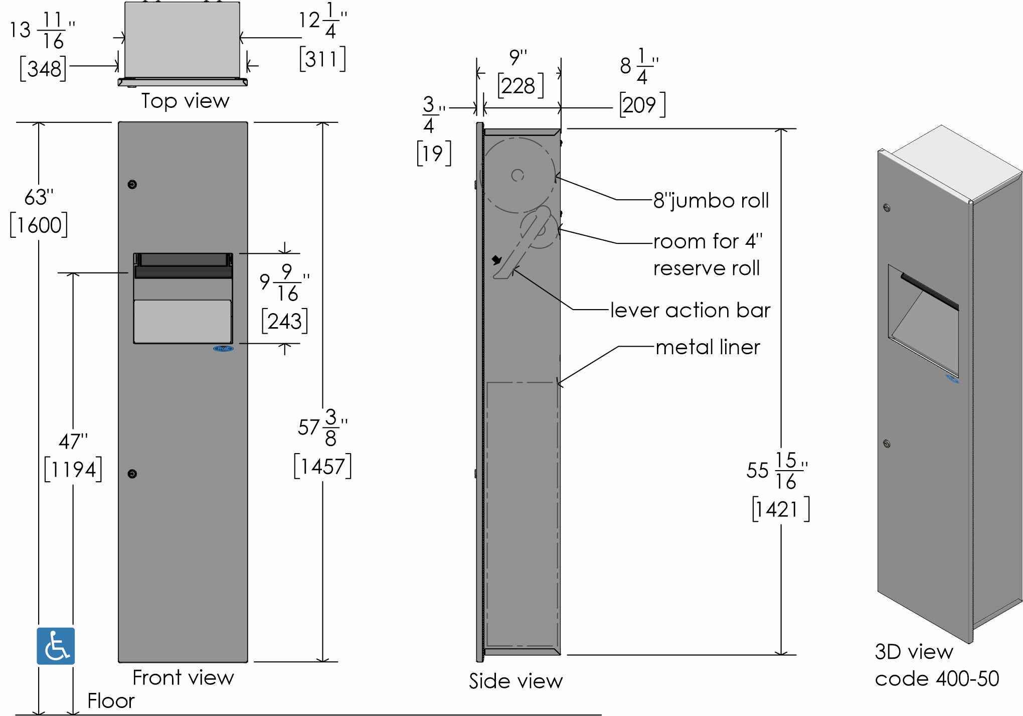 Stainless Steel Combination Control Roll Dispenser/Disposal – Frost