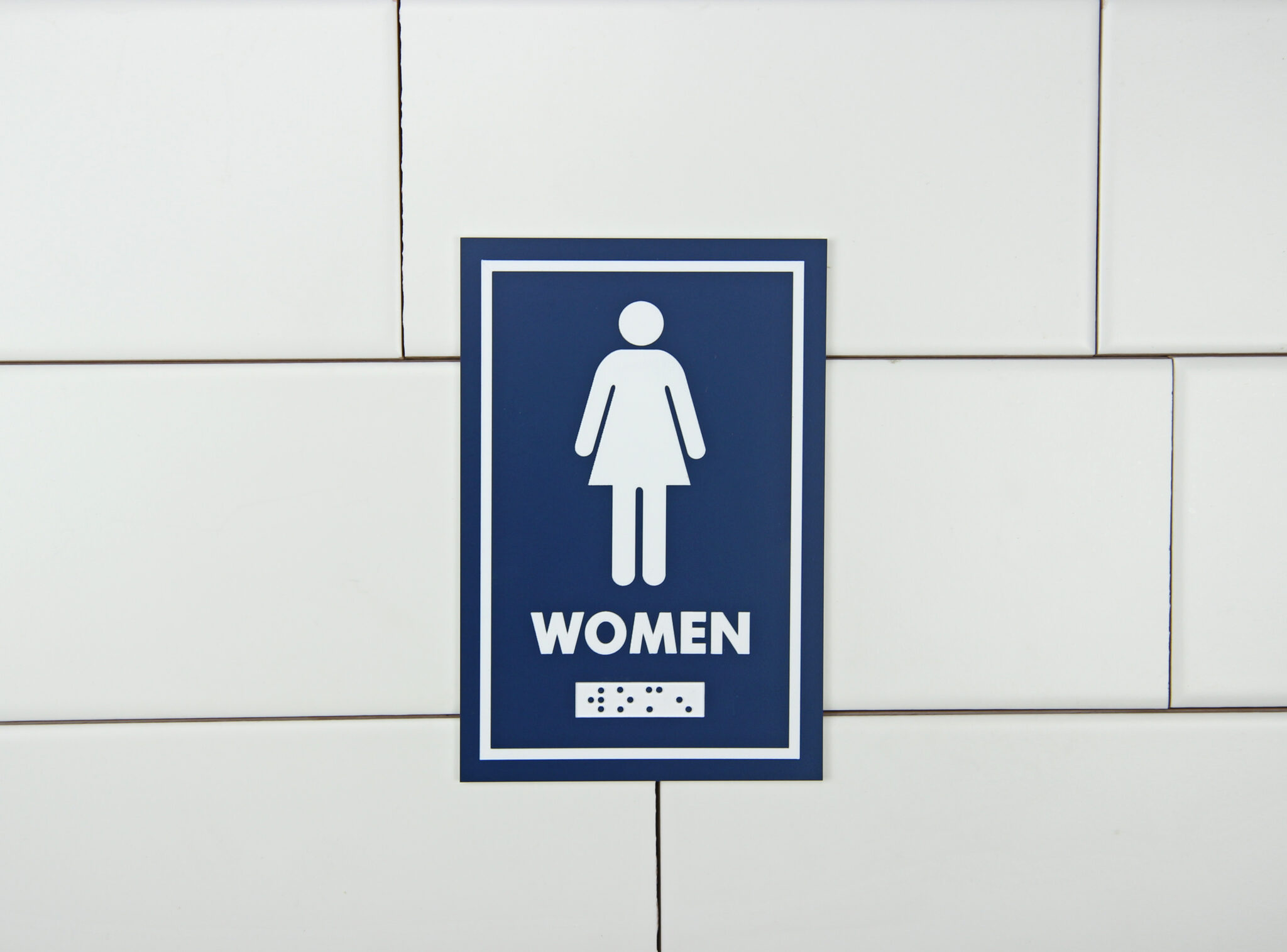 Washroom Signage – Female with Braille Emboss – Frost