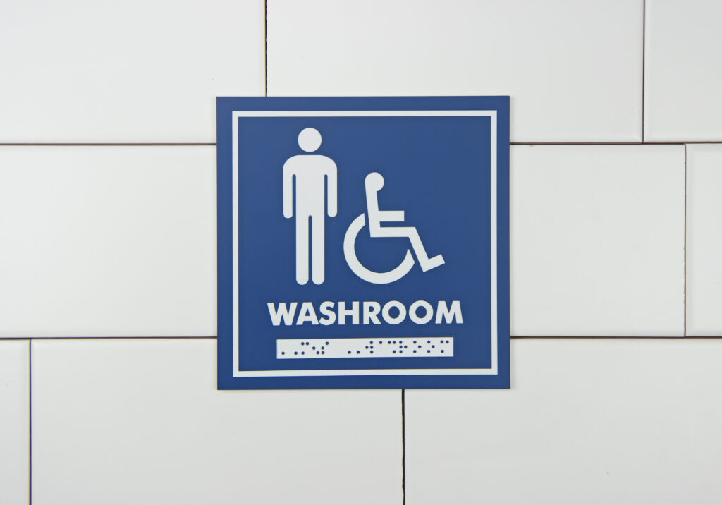 Washroom Signage – Male/Wheelchair with Braille Emboss – Frost