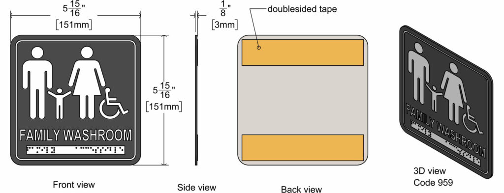Washroom Signage – Family and Accessible with Braille Emboss – Frost