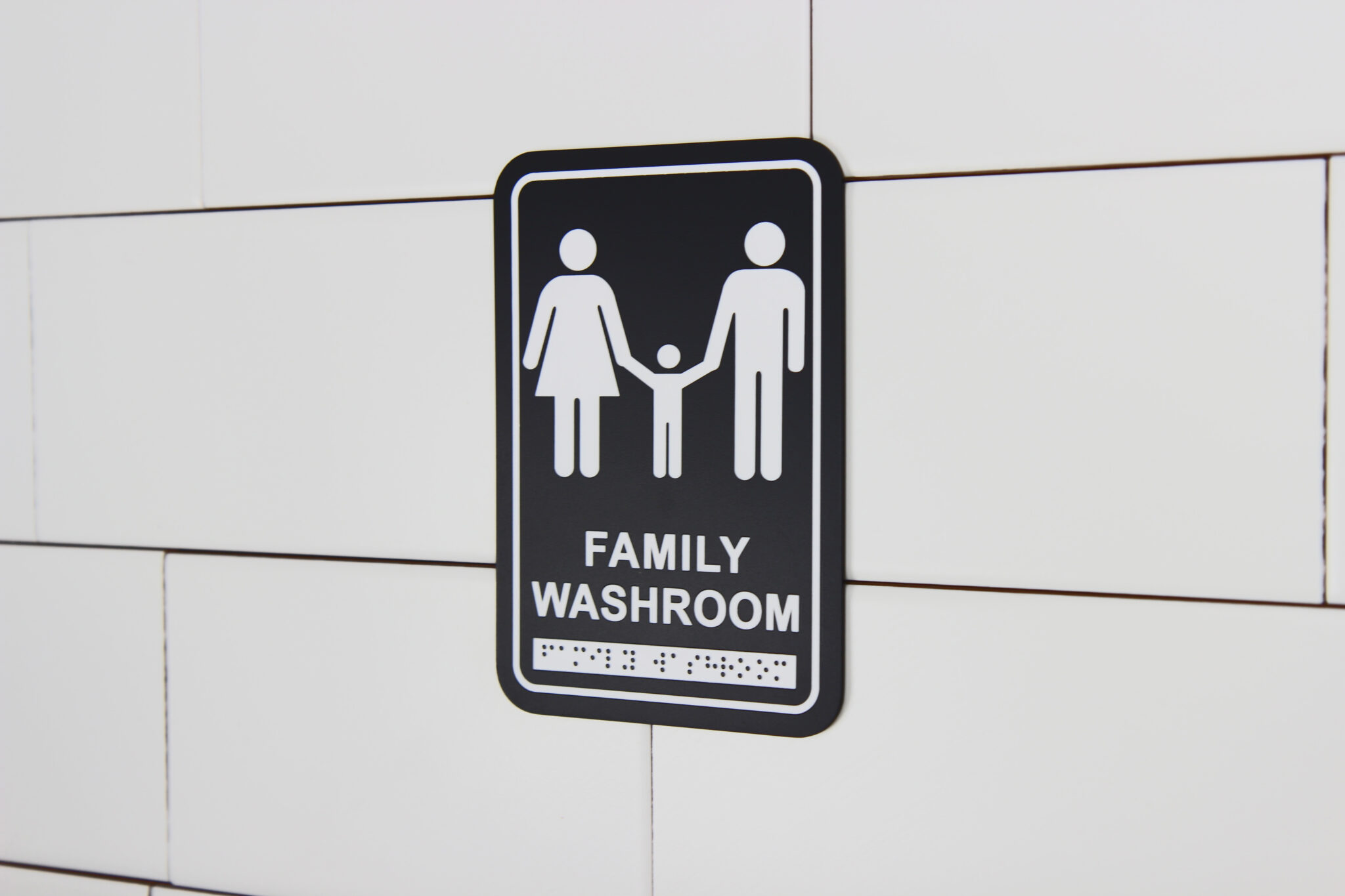 Washroom Signage – Family with Braille Emboss – Frost
