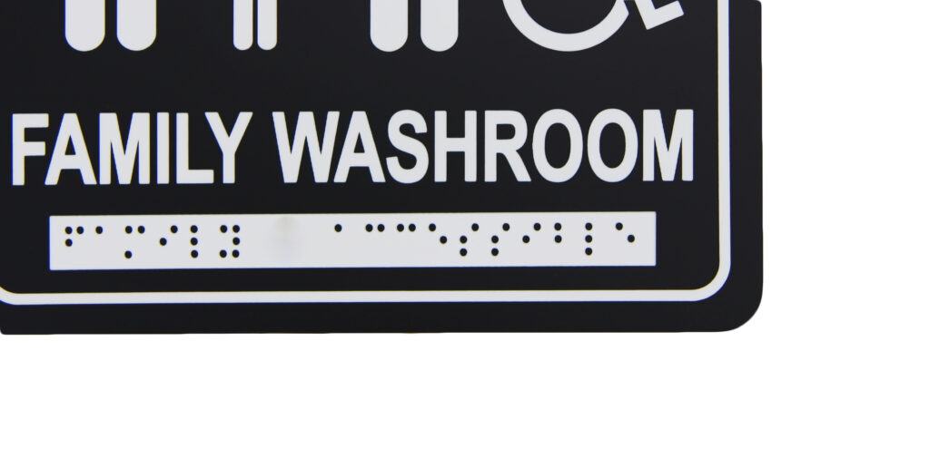 Washroom Signage – Family and Accessible with Braille Emboss – Frost
