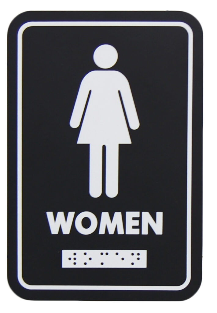 Washroom Signage – Female with Braille Emboss – Frost