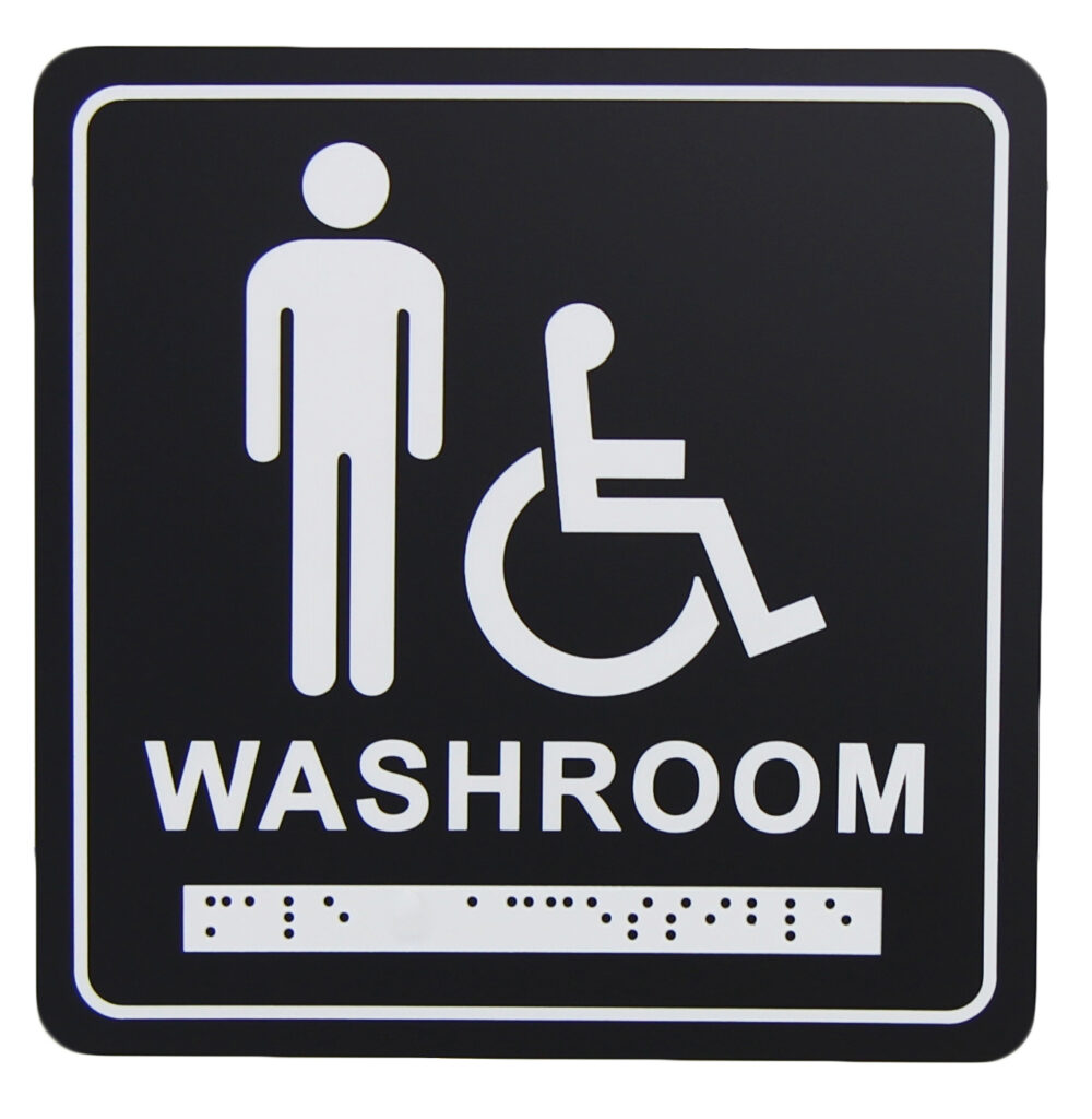Washroom Signage – Male/Wheelchair with Braille Emboss – Frost