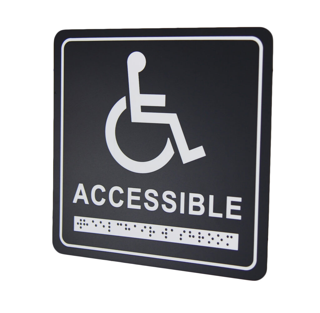 Washroom Signage – Wheelchair with Braille Emboss – Frost