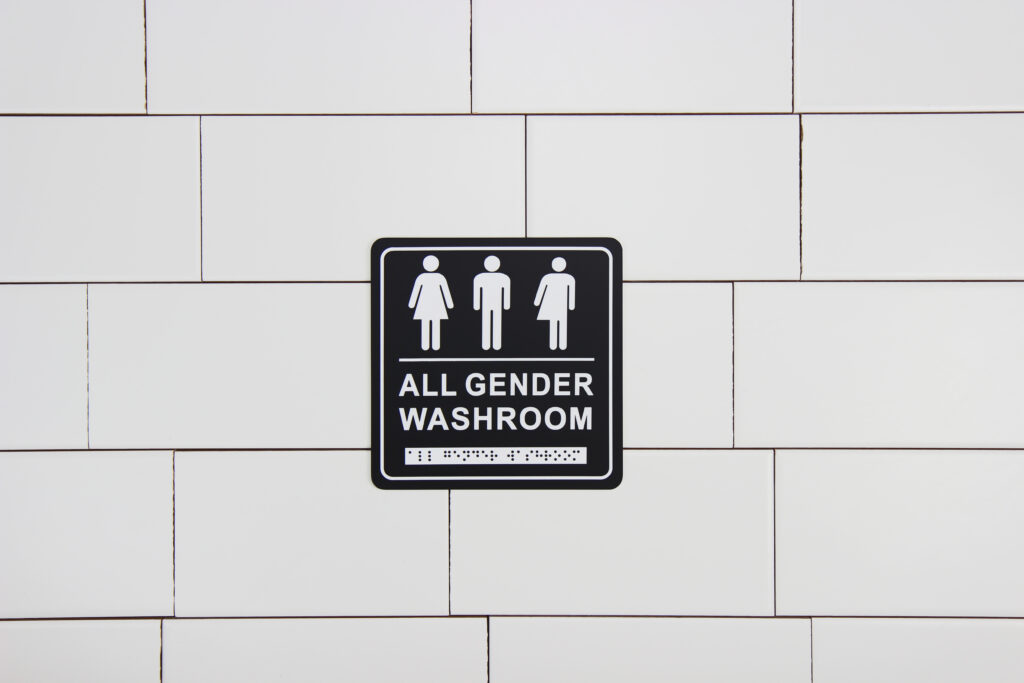 Washroom Signage – Gender Neutral with Braille Emboss – Frost