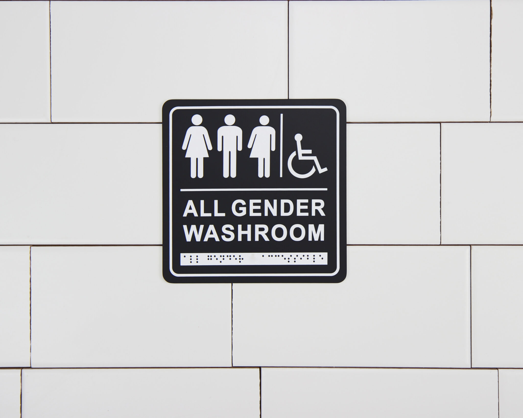Washroom Signage – Gender Neutral/Wheelchair with Braille Emboss – Frost
