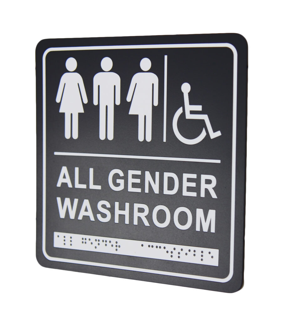 Washroom Signage – Gender Neutral/Wheelchair with Braille Emboss – Frost