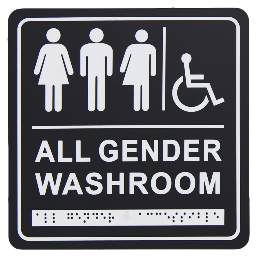 Washroom Signage – Gender Neutral/Wheelchair with Braille Emboss – Frost