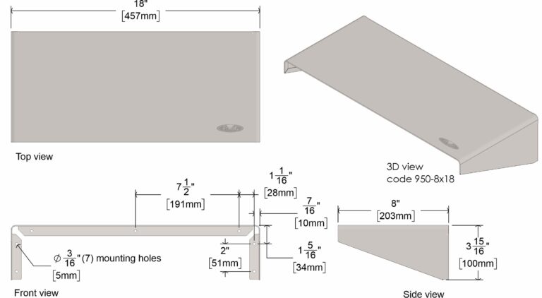 Heavy Duty Shelf, 8″ Depth, 18″ Length – Frost